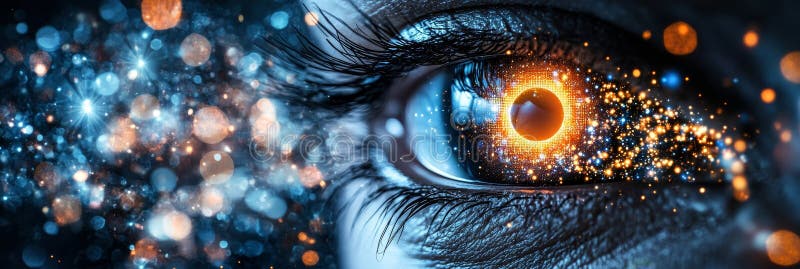 Close-Up of a Human Eye with Digital Particles, Abstract Concept of ...