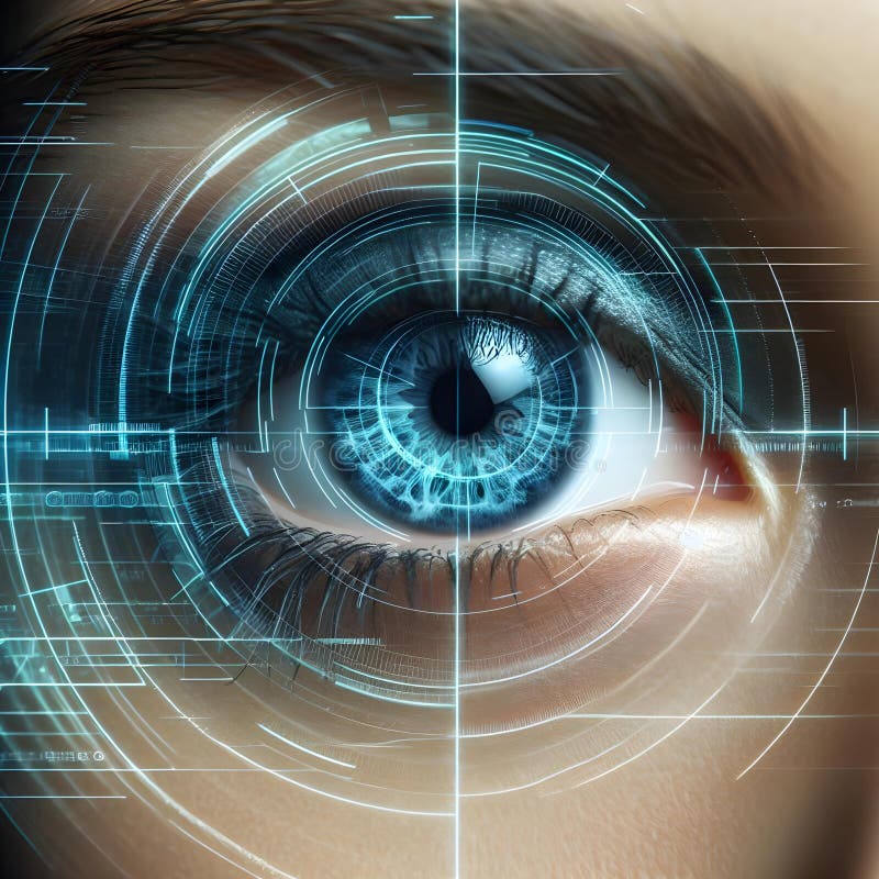 Close-up of Human Eye with Digital Vision Concept. 3D Rendering Stock ...