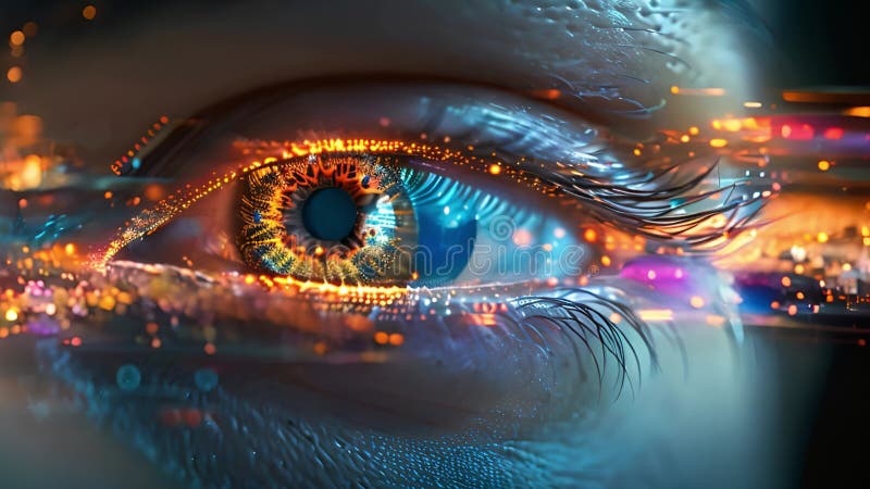 Close-Up of Human Eye Enhanced with Digital Data Overlay Stock Video ...
