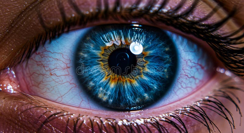 Close-up of a Human Eye Featuring a Vibrant Blue Iris with Intricate ...