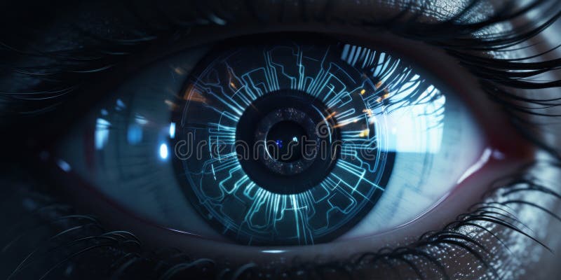 Close Up of Human Eye with Futuristic Technology Stock Illustration ...