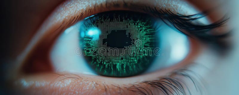 Close-up of Human Eye with Glowing AI Microchip Reflection Stock Image - Image of retina ...