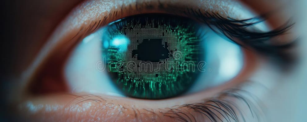 Close-up of Human Eye with Glowing AI Microchip Reflection Stock Image - Image of retina ...