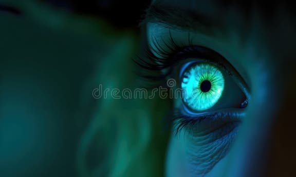 Close-up of Human Eye Glowing Blue Stock Photo - Image of vision, close ...
