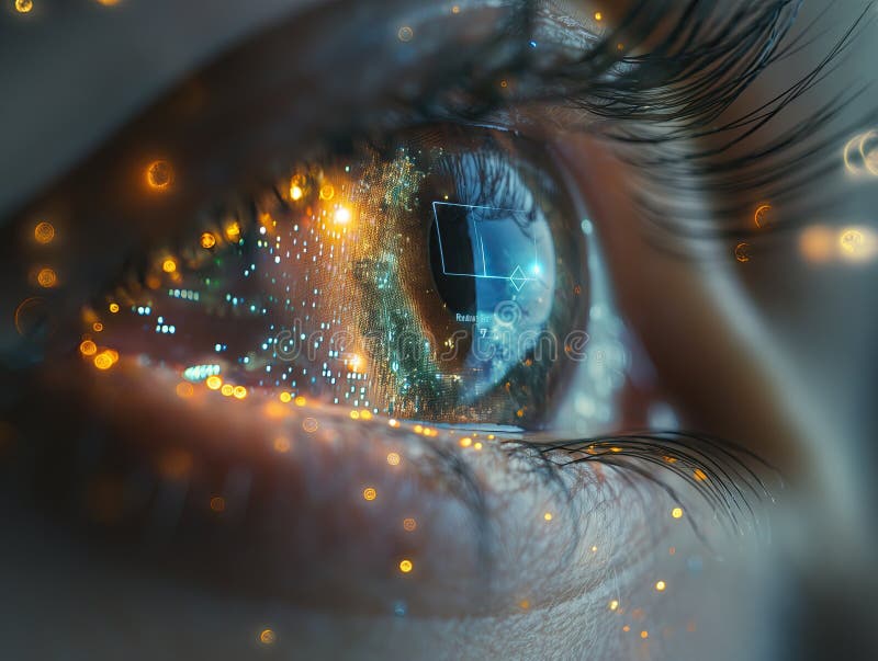 Close-up, Human Eye with Glowing Elements Stock Photo - Image of glare ...