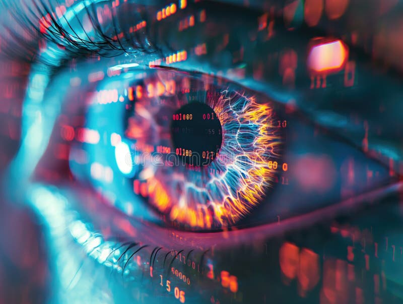 Close-up, Human Eye with Glowing Elements Stock Illustration ...