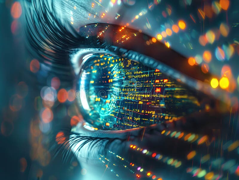 Close-up, Human Eye with Glowing Elements Stock Image - Image of ...