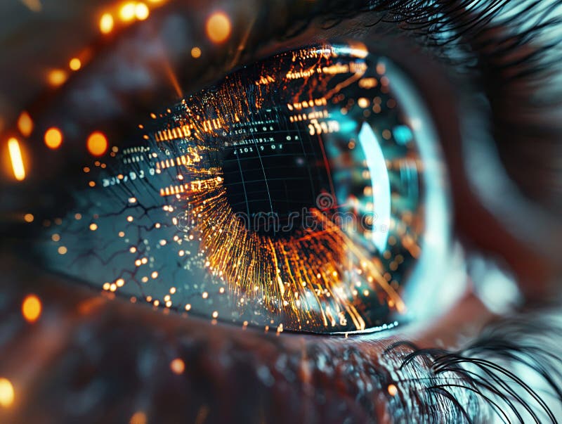 Close-up, Human Eye with Glowing Elements Stock Image - Image of cyborg ...