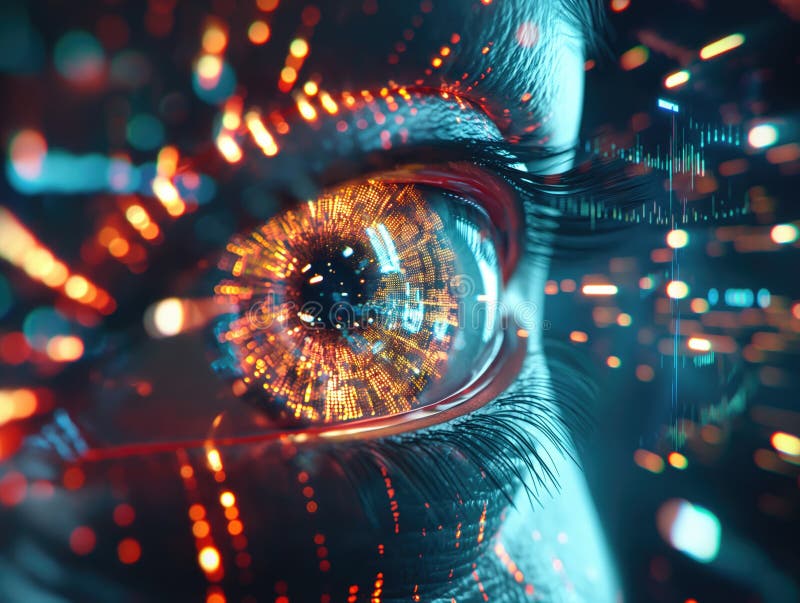 Close-up, Human Eye with Glowing Elements Stock Photo - Image of glow ...