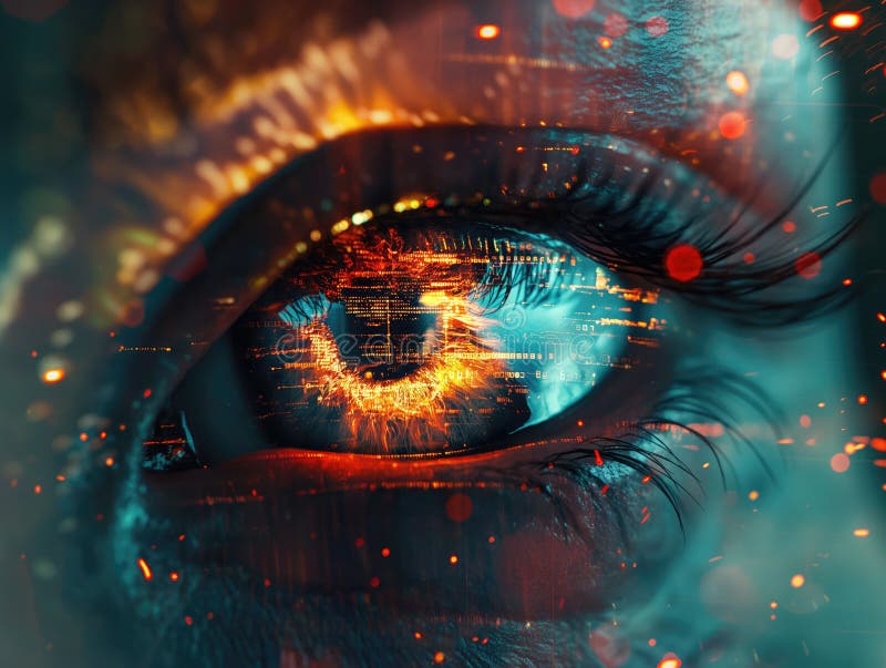 Close-up, Human Eye with Glowing Elements Stock Photo - Image of ...