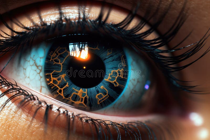 Close Up of Human Eye with Glowing Iris. 3D Rendering, a Laser Vision ...