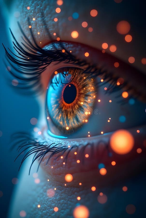 Close-up of a Human Eye with Glowing Particles, Creating a Surreal and ...
