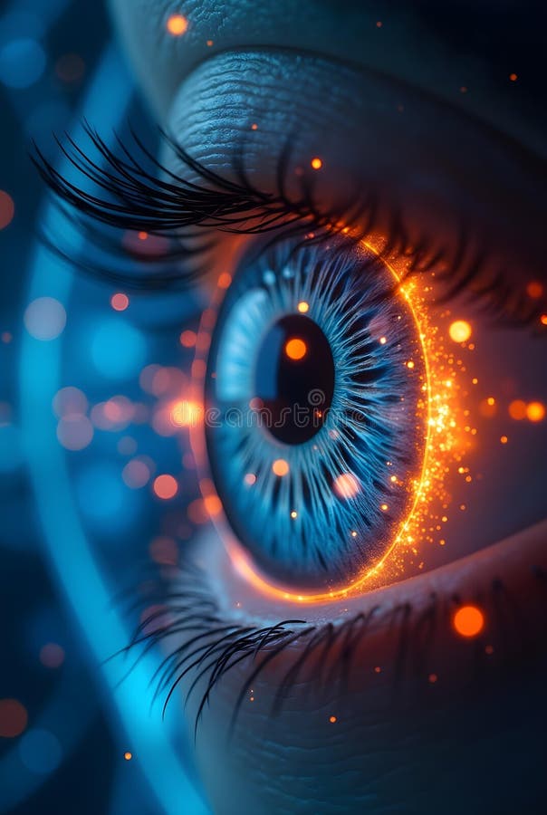 Close-up of a Human Eye with Glowing Particles, Creating a Surreal and ...