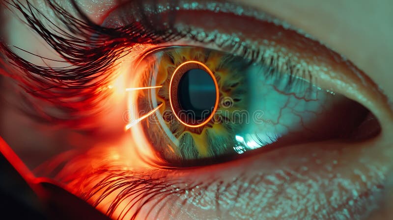 Close-up of a Human Eye with Glowing Red and Blue Iris Stock ...