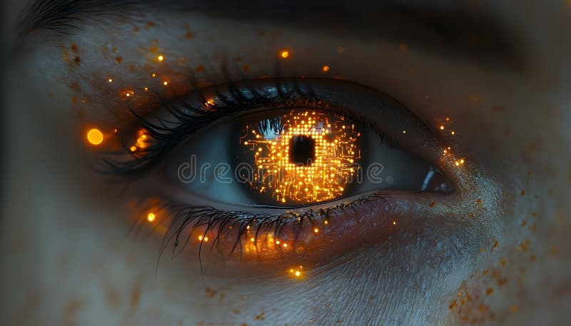 Close-up of a Human Eye with Glowing, Swirling Particles Around the ...