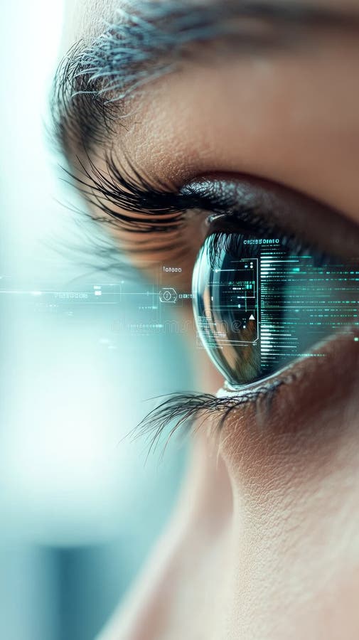 A Close-up of a Human Eye Highlights the Integration of Technology, As ...