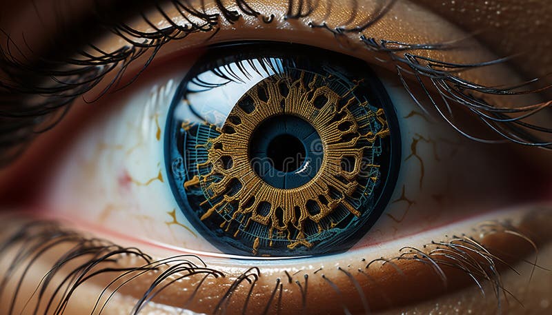 Close Up of a Human Eye, Looking at Camera, Reflecting Blue Generated ...