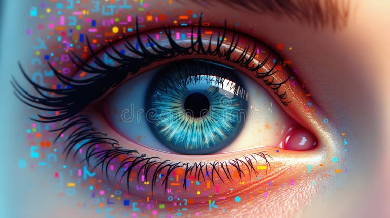 Close-Up of Human Eye with Multicolored Numbers Representing Digital ...