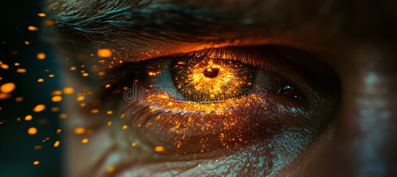 Close-up of a Human Eye with Orange Glowing Particles, Digital Eye ...