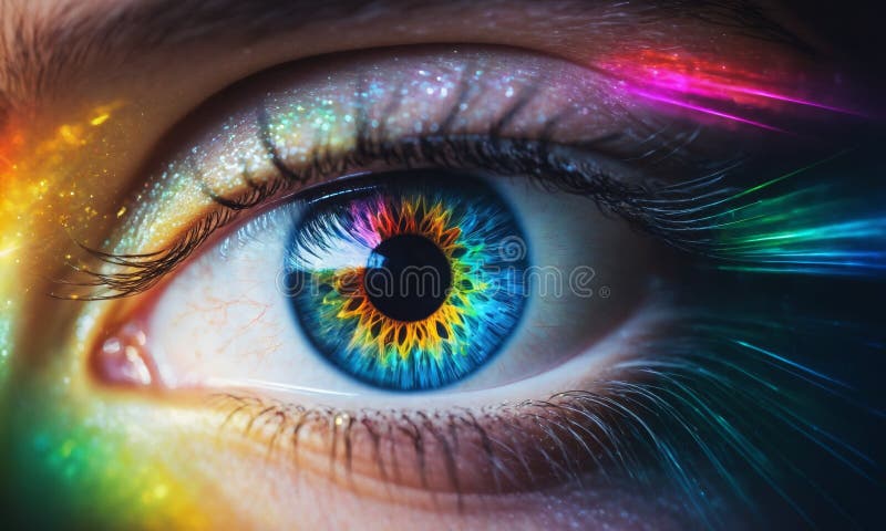 Close-up of a Human Eye with Rainbow Colored Iris Stock Illustration ...