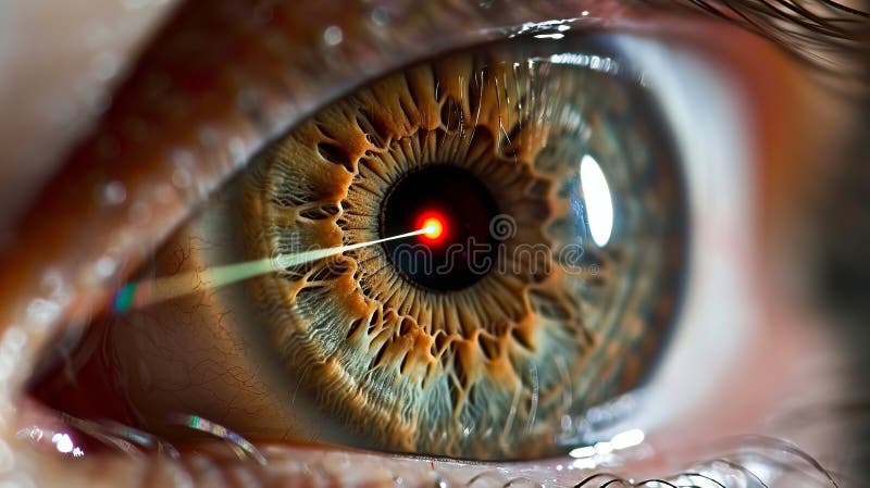 Close Up Human Eye with Red Laser Beam for Laser Eye Surgery on White ...