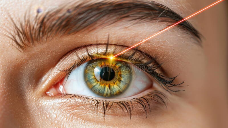 Close Up Human Eye with Red Laser Beam, White Background Laser Eye ...
