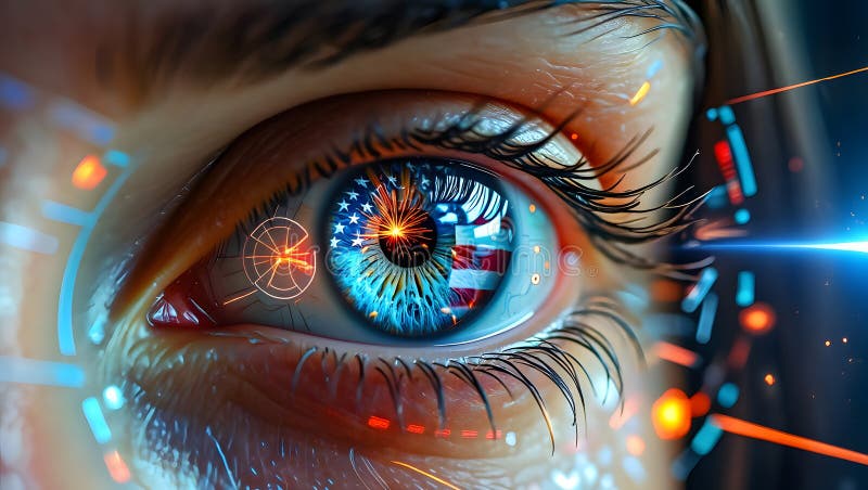 Futuristic Eye Reflecting American Flag in a Digital Interface Stock ...