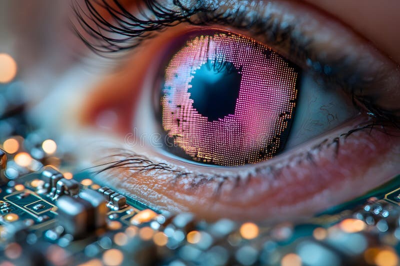 Futuristic Vision Concept with Digital Eye and Circuit Board Reflection ...