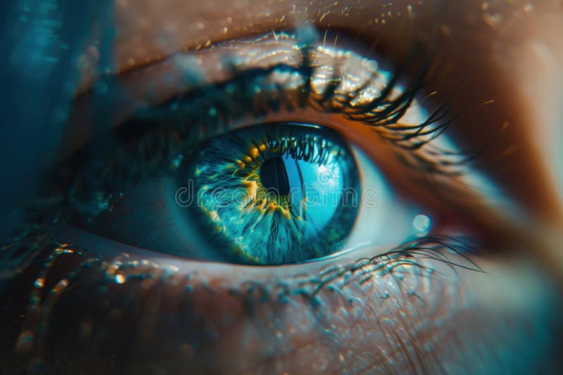 Close-up of a Human Eye with Reflections of Digital Data and Technology ...