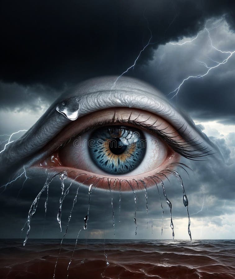 A Close-up of a Human Eye, with a Single Tear Falling from it Stock ...