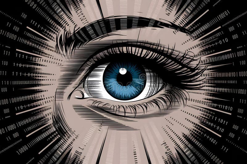 Human Eye Surrounded by Glowing Digital Patterns and Colorful Binary ...
