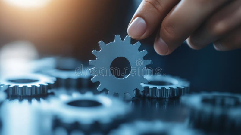 Close-up of Human Hand Adjusting Detailed Mechanical Gear System ...