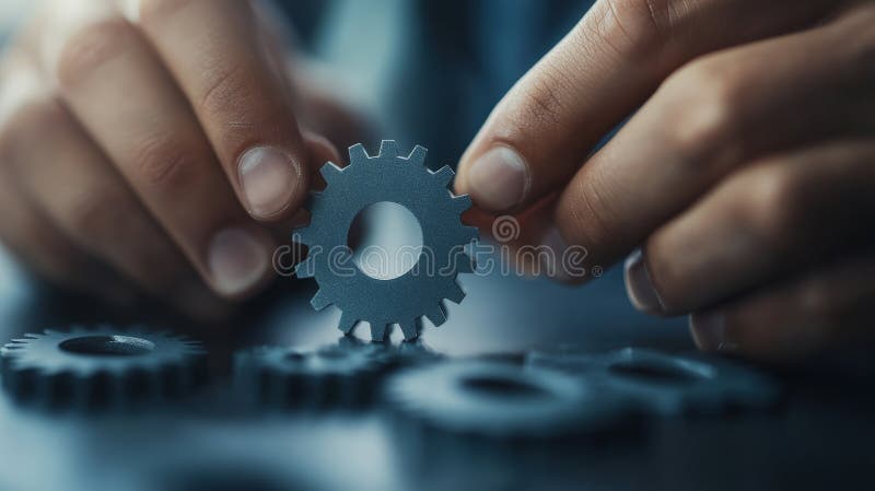 Close-up of Human Hand Adjusting Detailed Mechanical Gear System ...