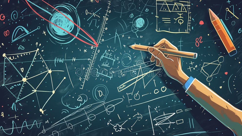 Close Up of Human Hand Drawing Math Formulas on Chalkboard with Pencils ...