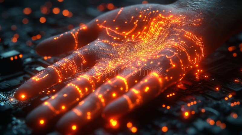 Futuristic Hand with Glowing Circuits Generative AI Stock Illustration ...