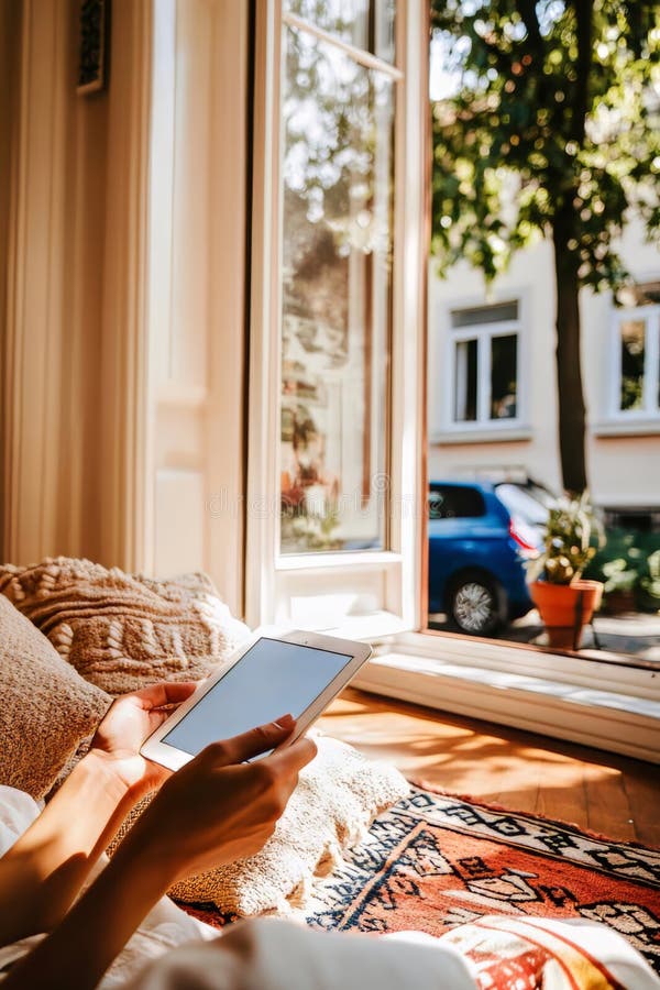 Hand Lightly Tapping a Digital Tablet Screen in a Stylish Workspace ...