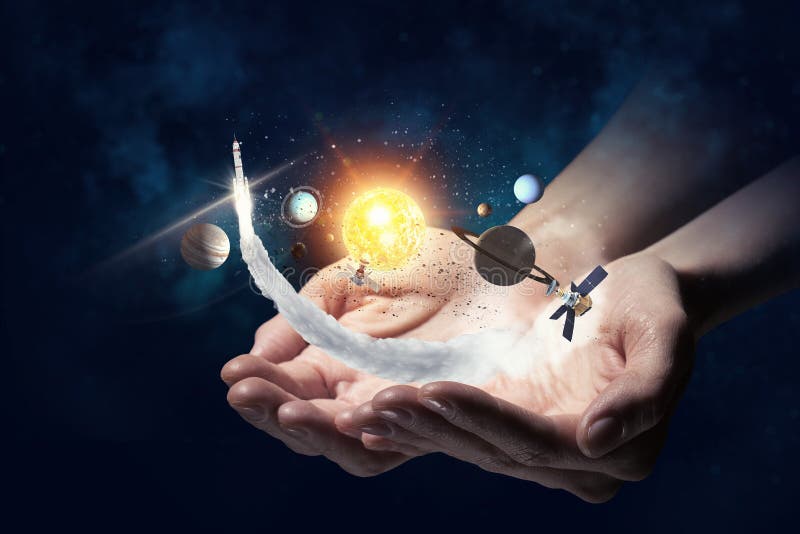 Solar system in hands stock photo. Image of infinity - 101250200