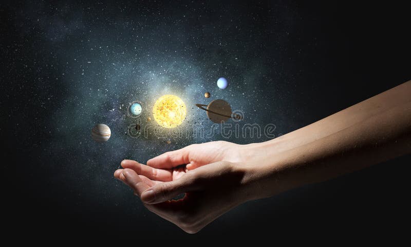 Solar system in hands stock photo. Image of space, longitude - 113192486