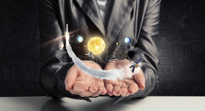 Solar System in Hands . Mixed Media Stock Photo - Image of round ...