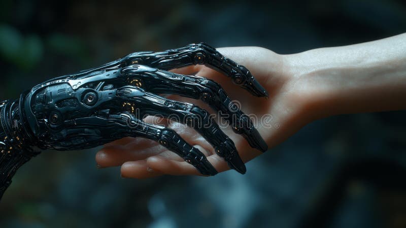 Human Hand and Robotic Hand Connection - Generative Ai Stock ...