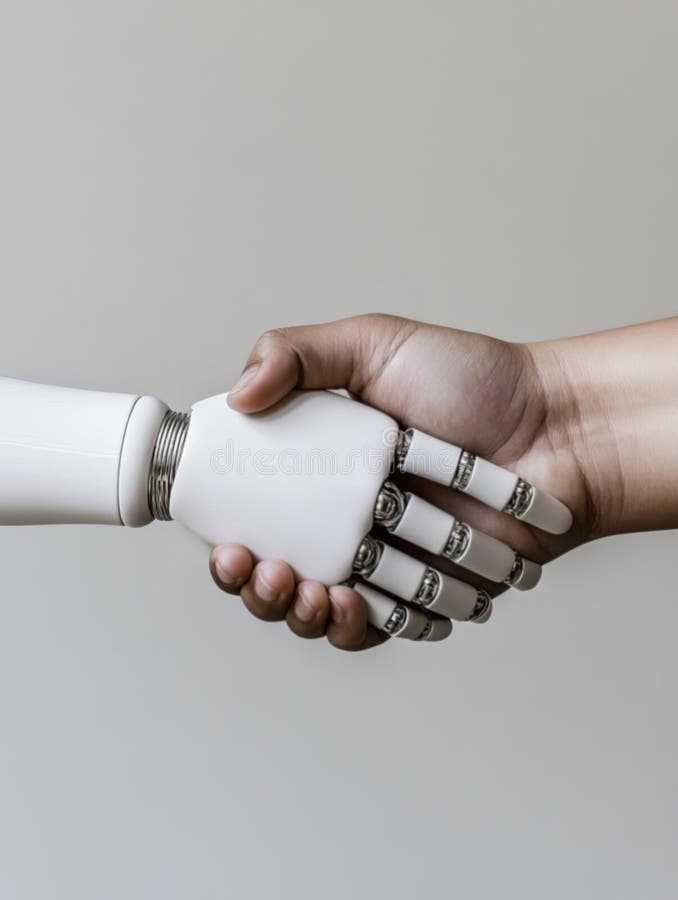 Close Up of a Human Hand Shaking a Robot Hand Stock Illustration ...