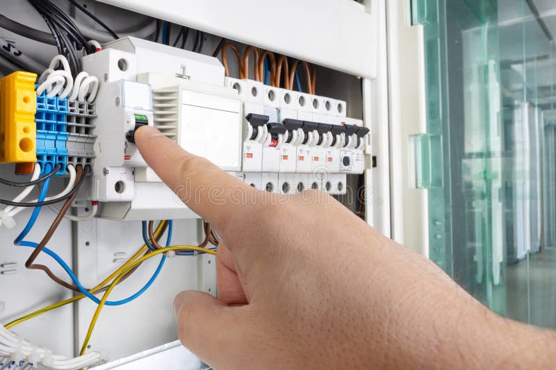 Hand Operating Switch on Electrical Panel Stock Photo - Image of board ...