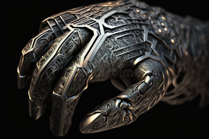 Close-up of Human Hand, Touching Androids Metal Skin Stock Image ...