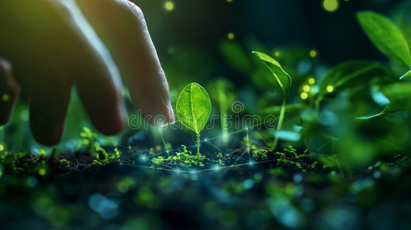 Close-up of Human Hand Touching Green Sprout. Nature Concept. Stock ...