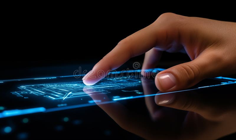 Close Up of Human Hand Touching Tablet Pc with Circuit Board on Screen ...