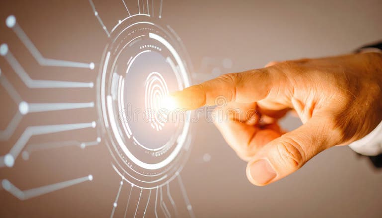 Close Up of a Human Hand Touching a Virtual Touchscreen Interface with ...