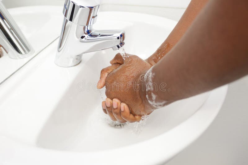 Close-up Human Hands Being Washed Stock Image - Image of aqua, finger ...