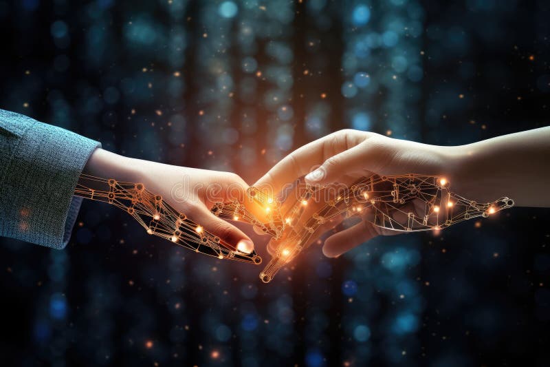 Close Up of Human Hands Touching with Finger Virtual Connection ...