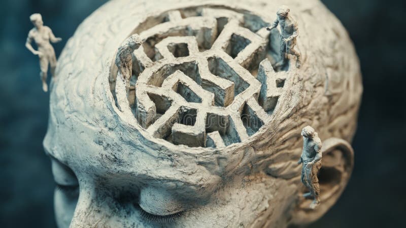 Close-up of Human Head with Maze Inside Brain Stock Photo - Image of ...