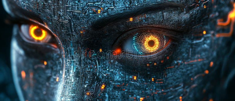 Close-Up of a Human-Like Android Face with Intricate Features Stock ...